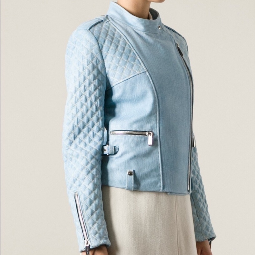 Barbara Bui Leather Jacket Quilted Denim Illusion Moto - Gem